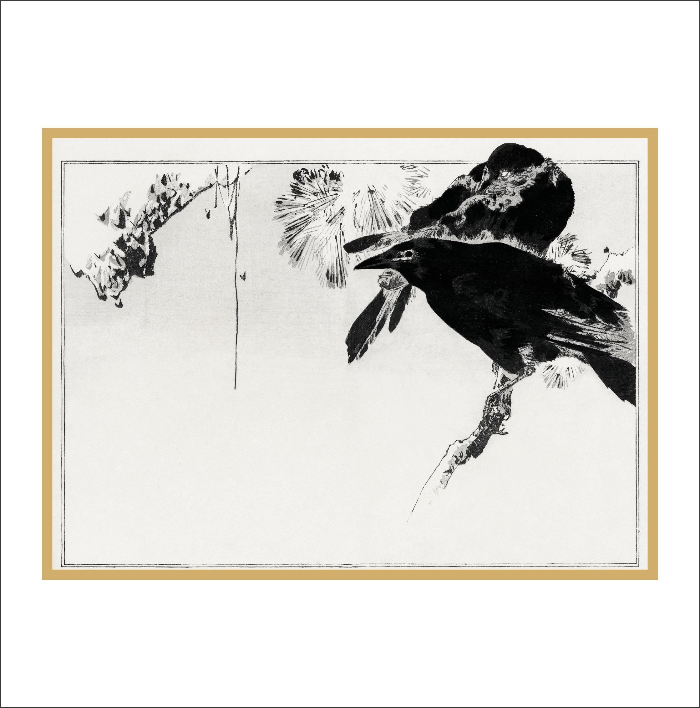 Vintage Japanese Crow Art Print Set • Ukiyo‑e Bird Illustration Trio ...