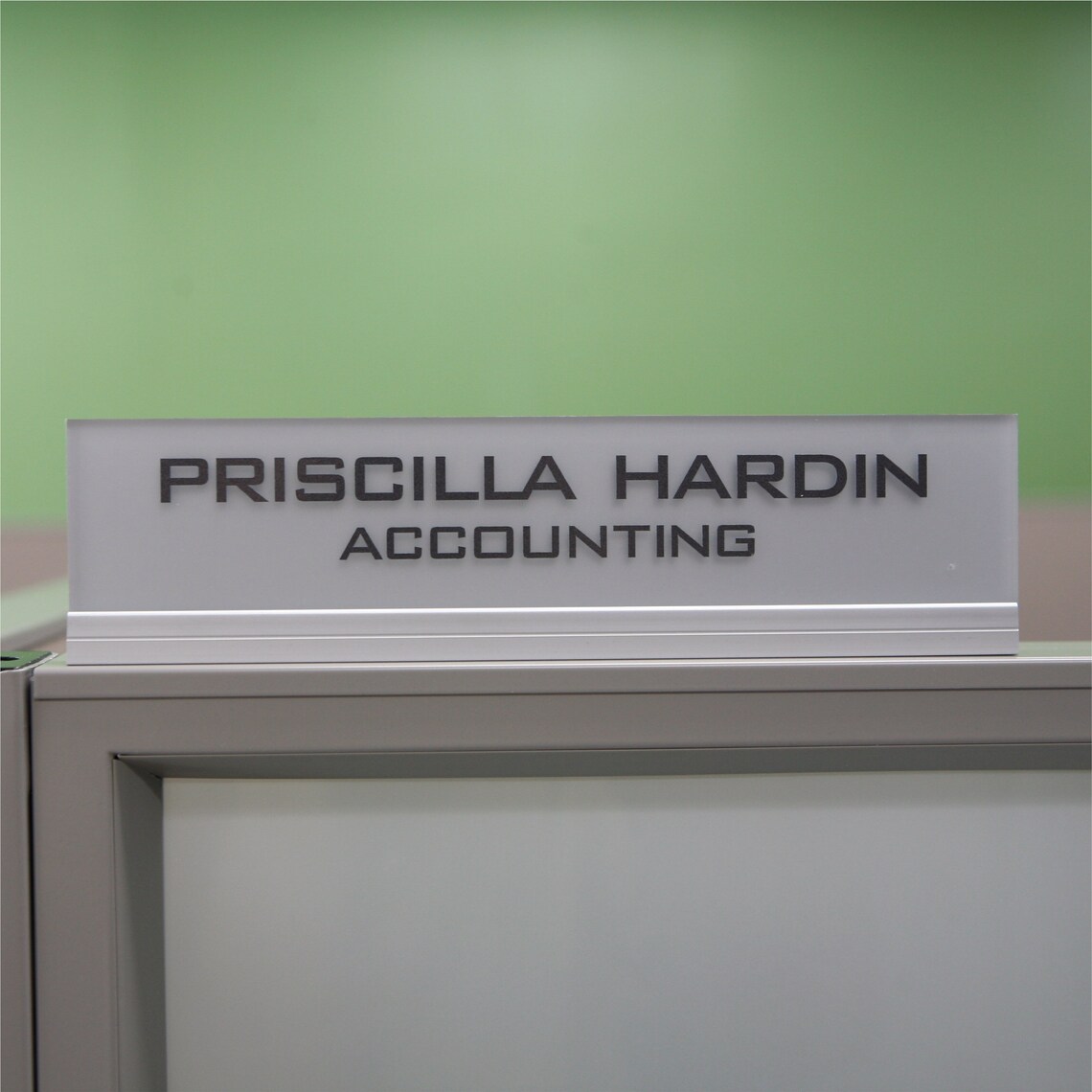 Modern Personalized Office Cubicle Name Plate & Sign - Frosted Silver ...