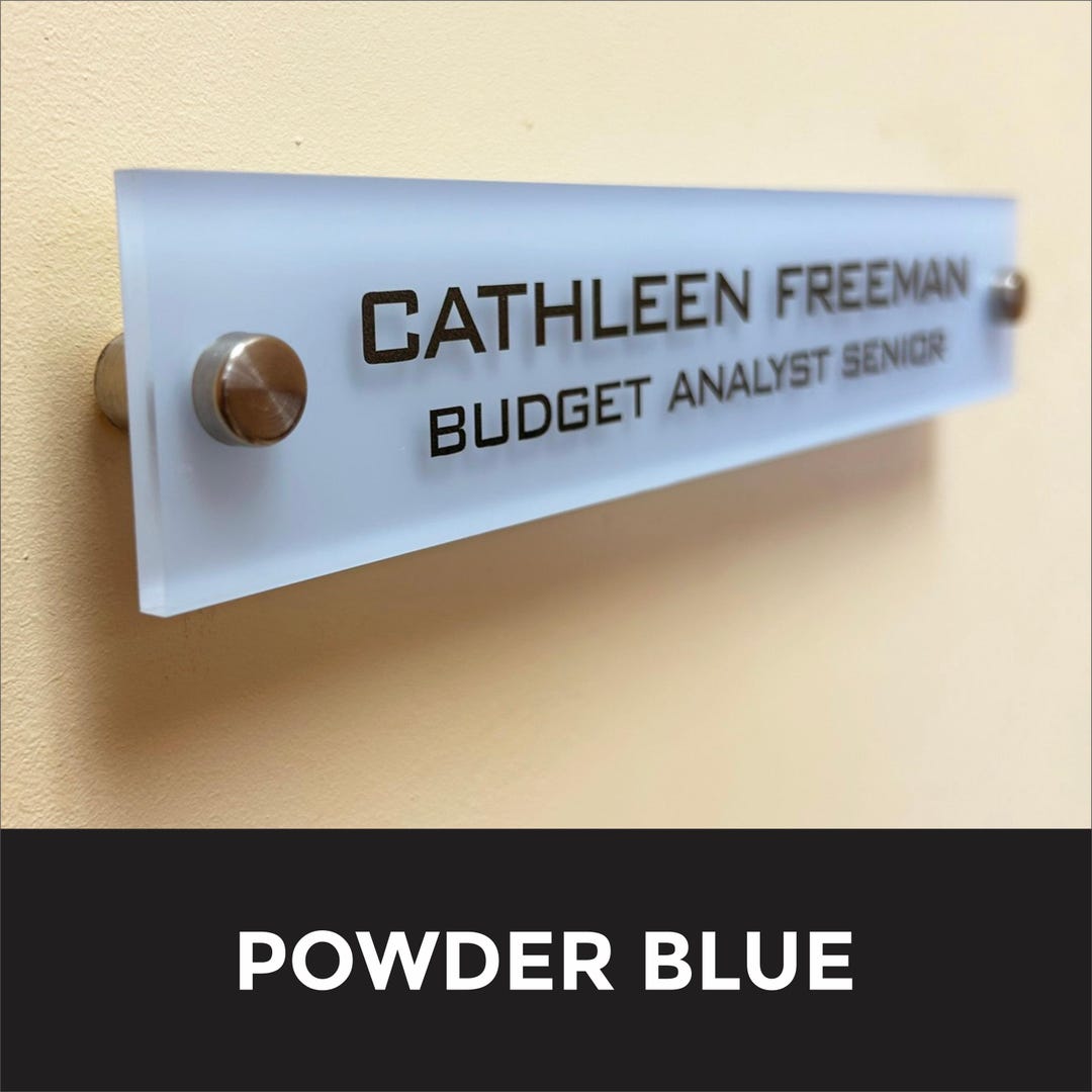 Personalized Office Name Plate Sign – Powder Blue Frosted Acrylic ...