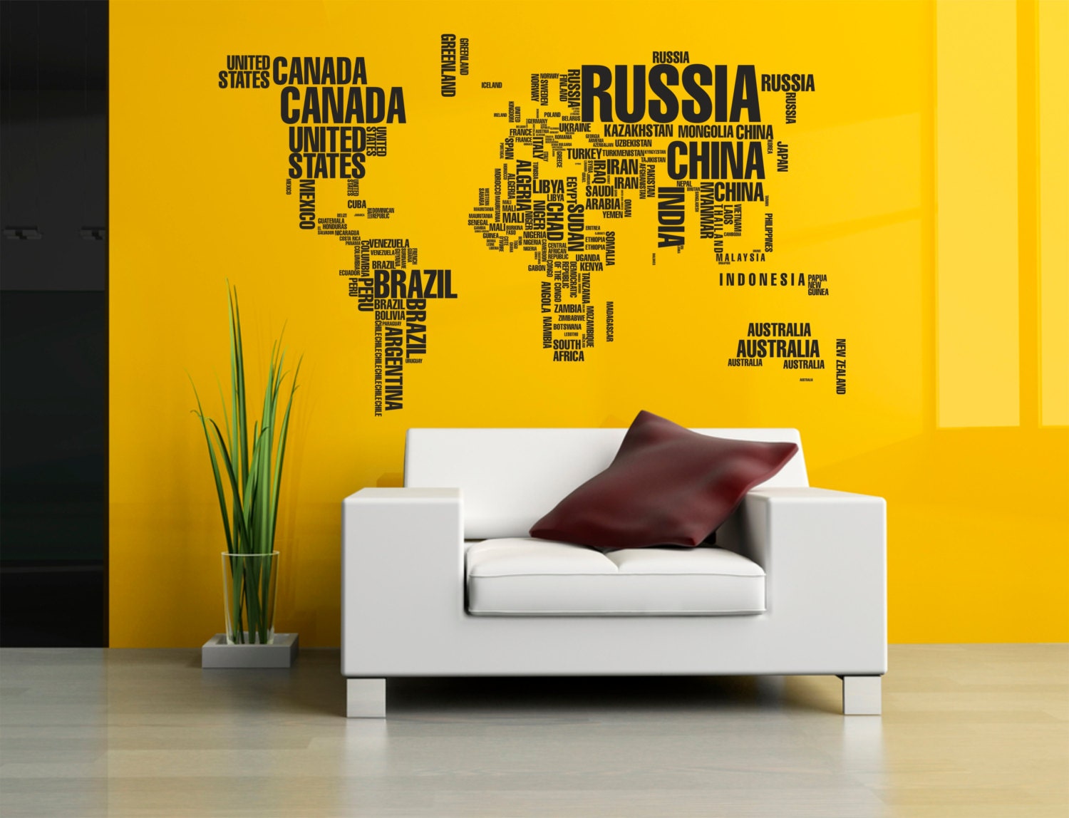 Large World Map in Words Removable Vinyl Wall Sticker Decal - Etsy