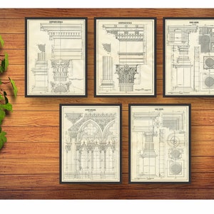 Vintage Architectural Details & Orders Drawing Posters Set of 5 Posters ...