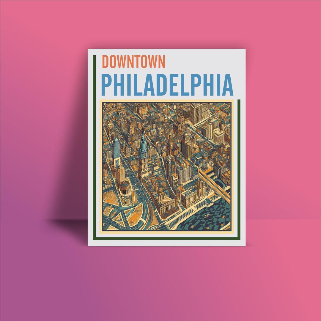 PHILADELPHIA Downtown Map Art Print, Travel Art Print, Travel Gift ...