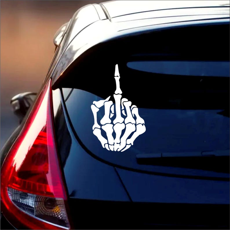 Skull Middle‑finger Sticker – Flip‑off Vinyl Sticker for Car, Laptop ...