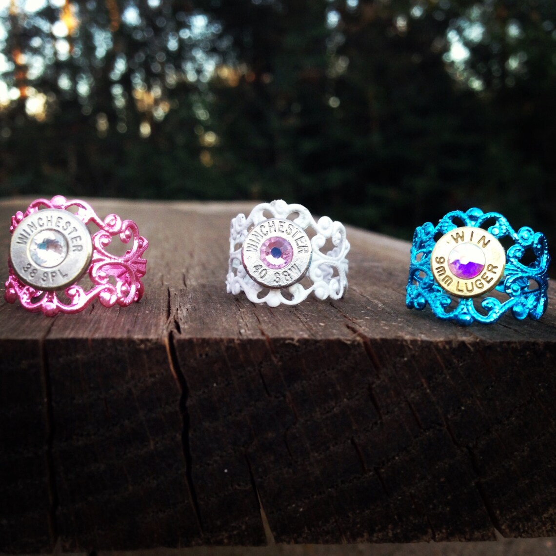 Pistol Shell Filigree Rings pink Shimmer | Etsy