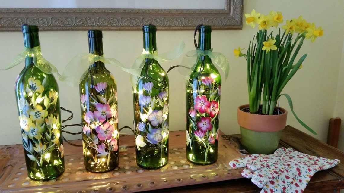 Spring Blossoms Lighted Wine Bottles - Etsy
