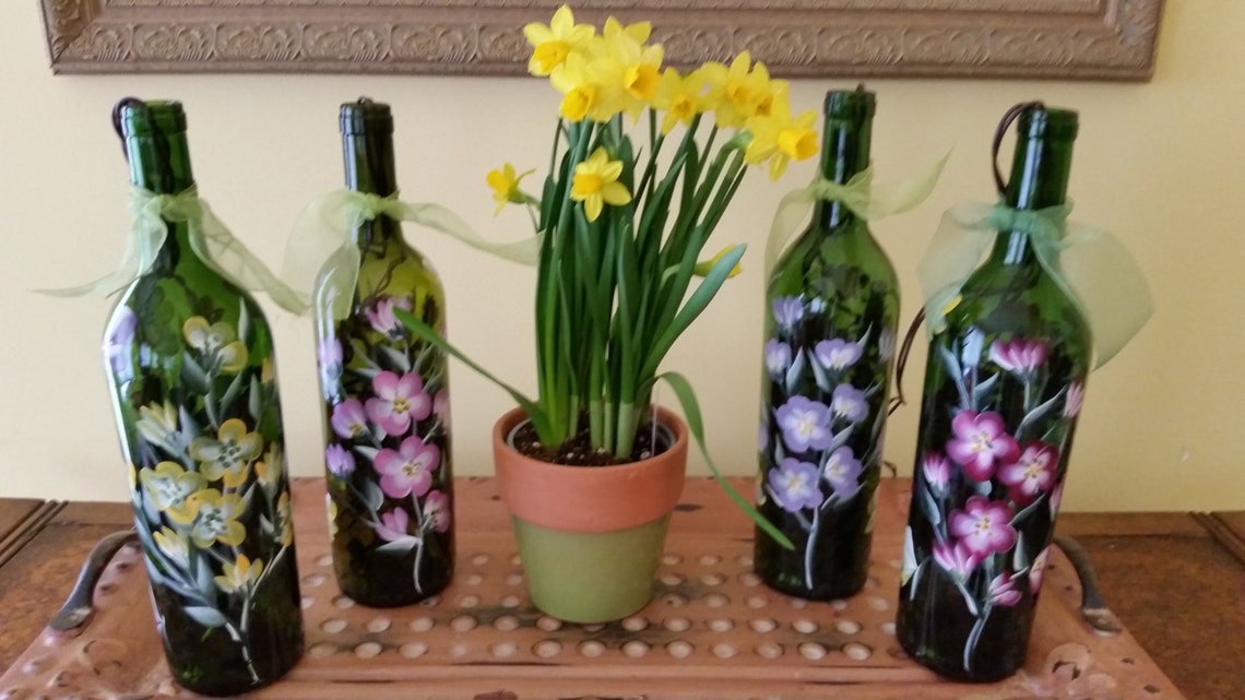 Spring Blossoms Lighted Wine Bottles - Etsy