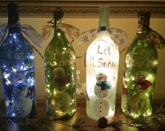 Christmas Lighted Wine Bottle - Etsy