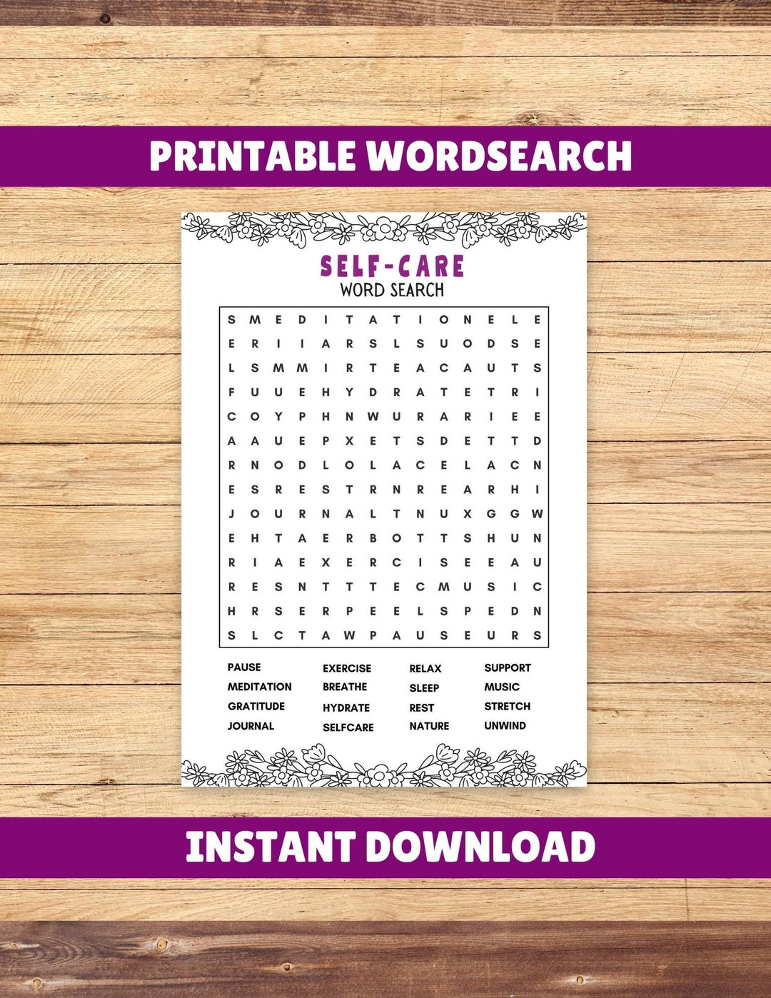 Printable Self-care Wordsearch for Relaxation Anxiety Stress ...