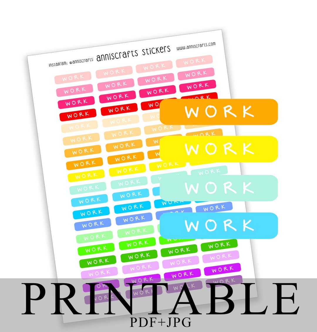 PRINTABLE Work Planner Stickers Rota Schedule Rainbow Colorful Erin ...