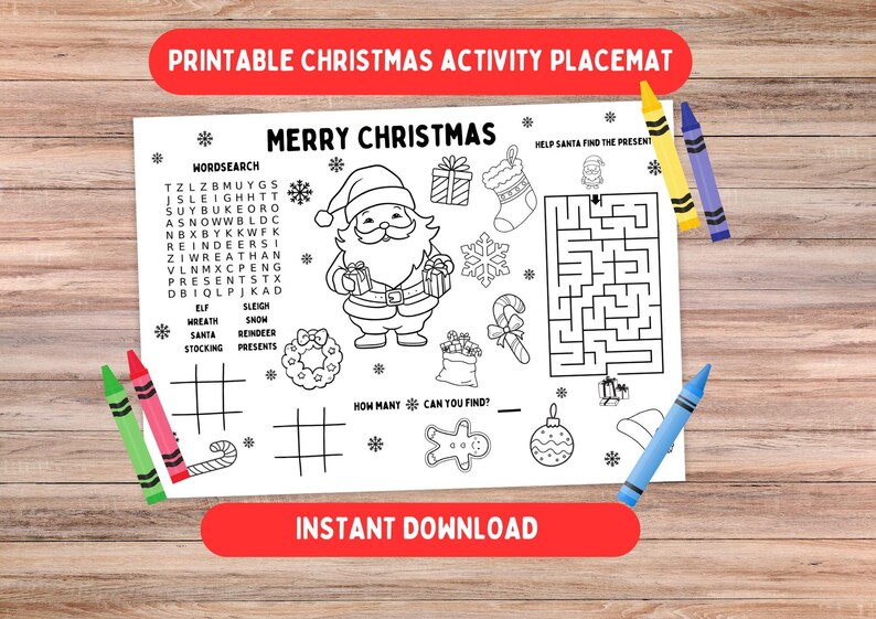 Printable Christmas Activity Placemat Sheet Christmas Coloring Sheet ...