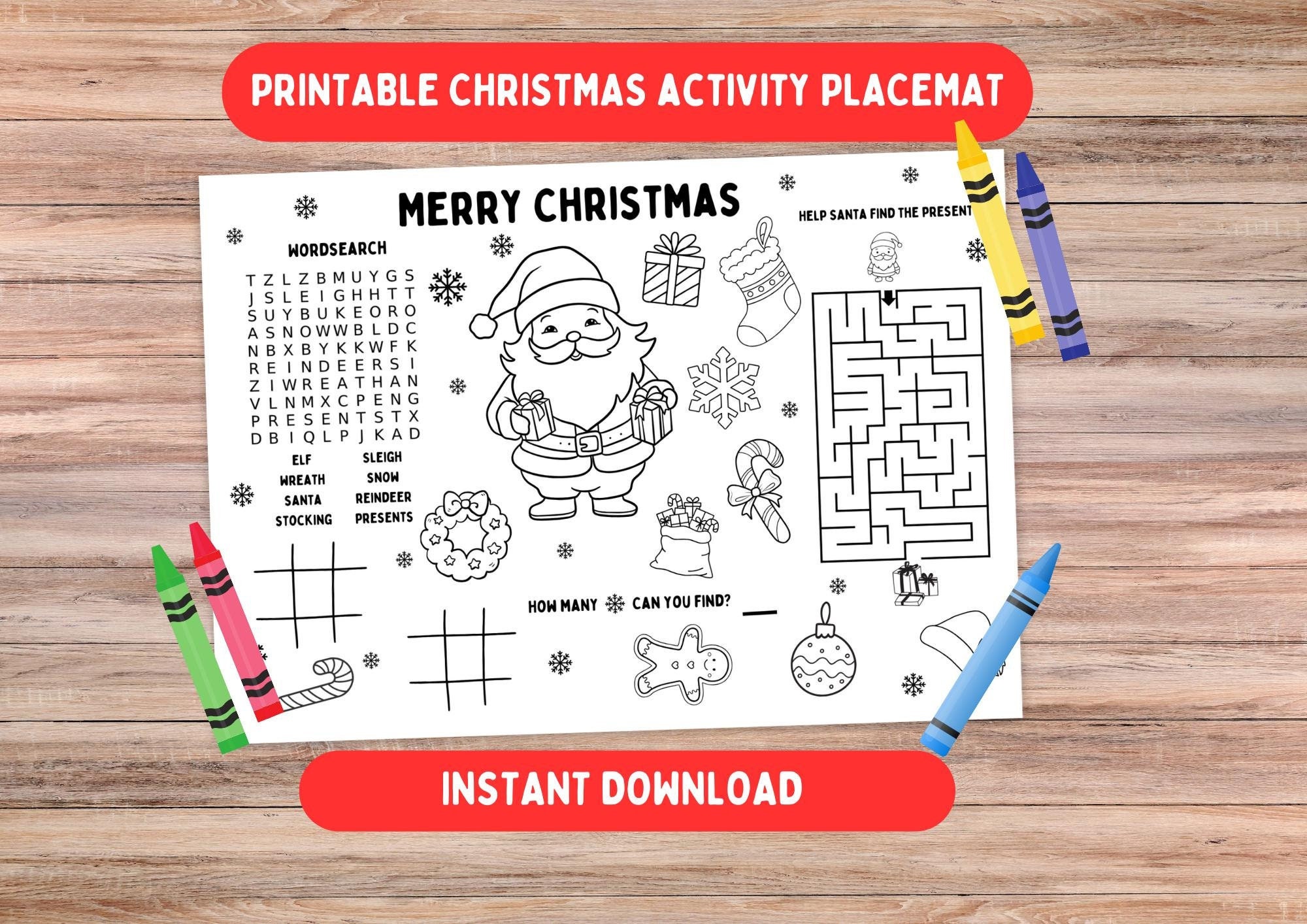 Printable Christmas Activity Placemat Sheet Christmas Coloring Sheet ...