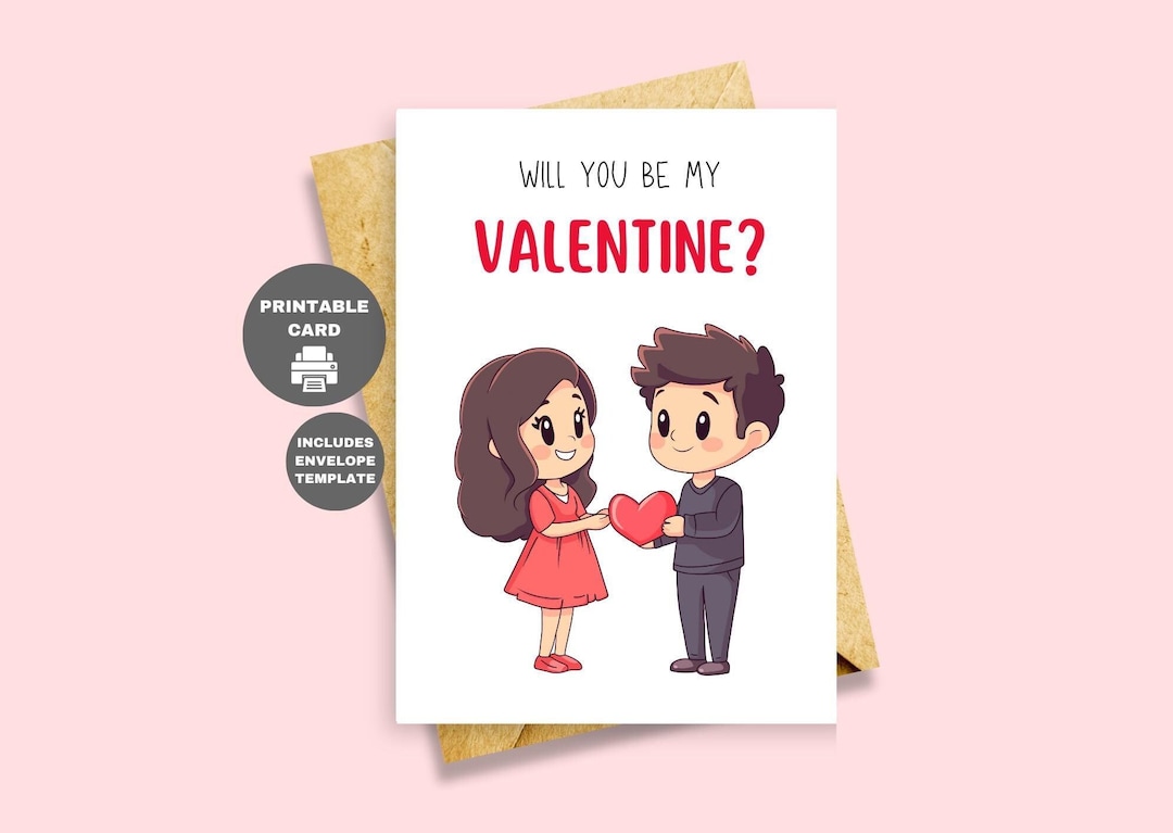 Printable Will You Be My Valentine Card Digital Download Card Cute PDF ...