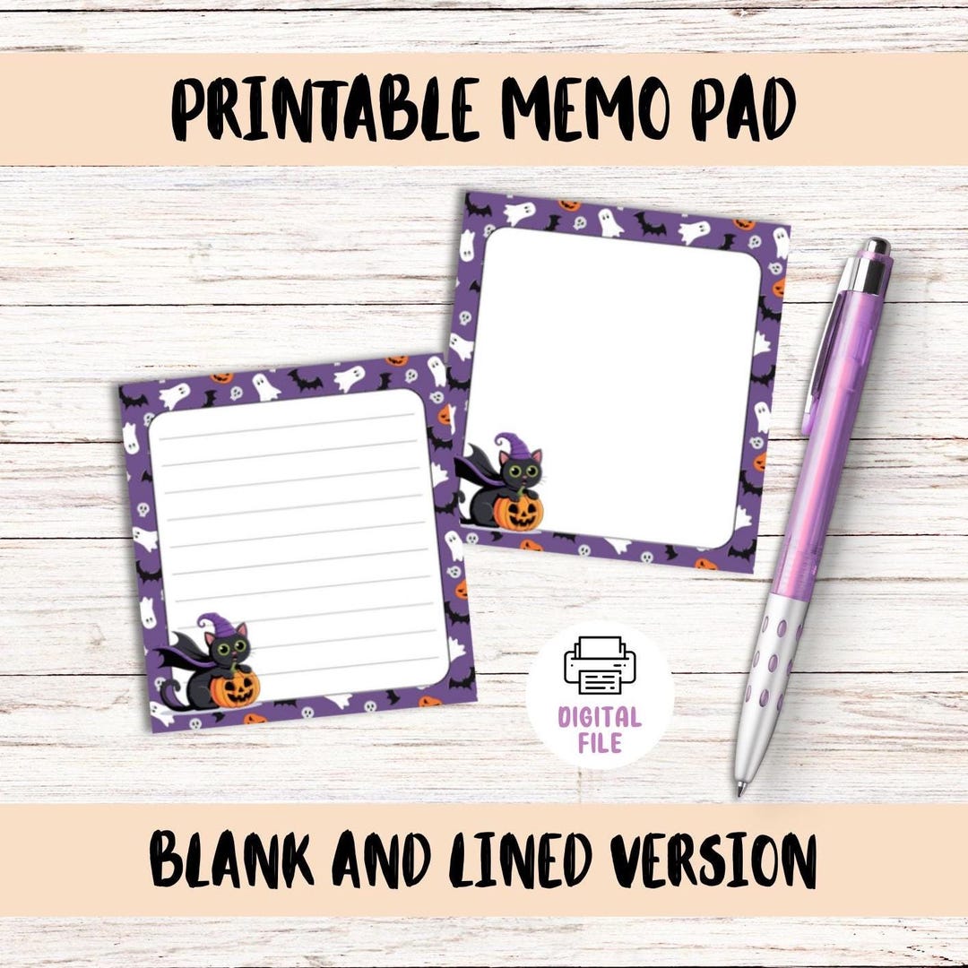 Printable Halloween Memopad Cat Memopad Halloween Notepad Mini Notepad ...