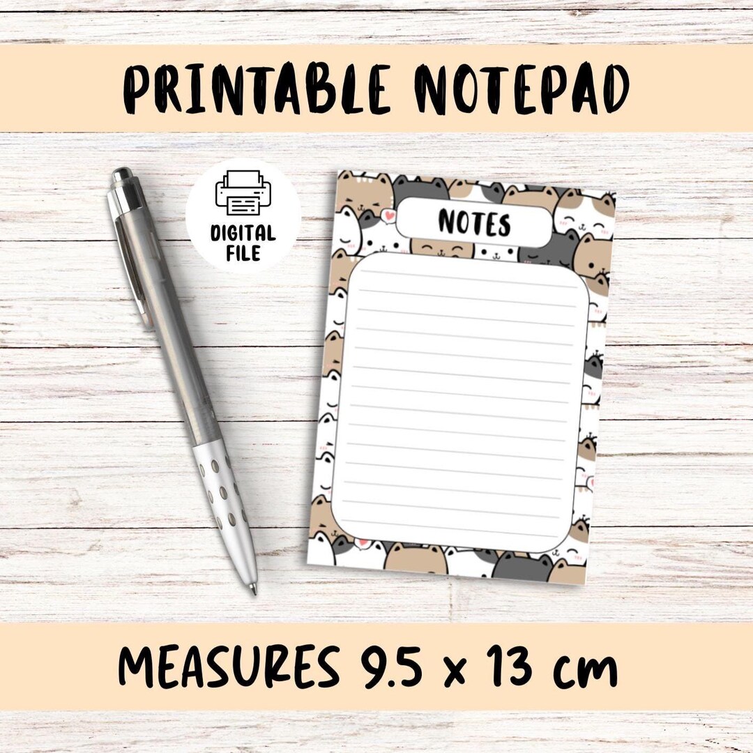 Printable Cat Notepad to Do List Notepad Cute Cat Notepad Digital Cat ...