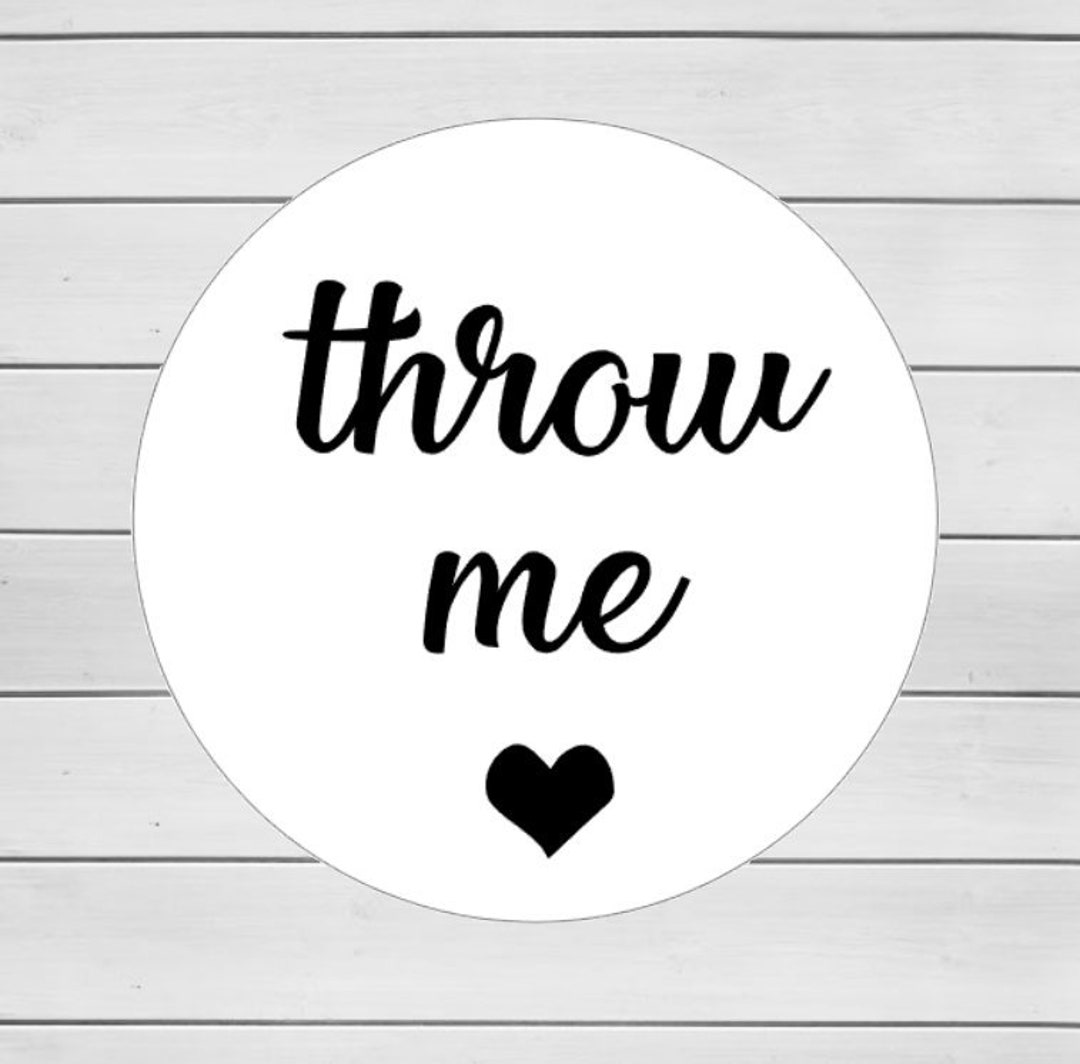 25 Throw Me Wedding Stickers Black Heart Script Throw Me Stickers ...