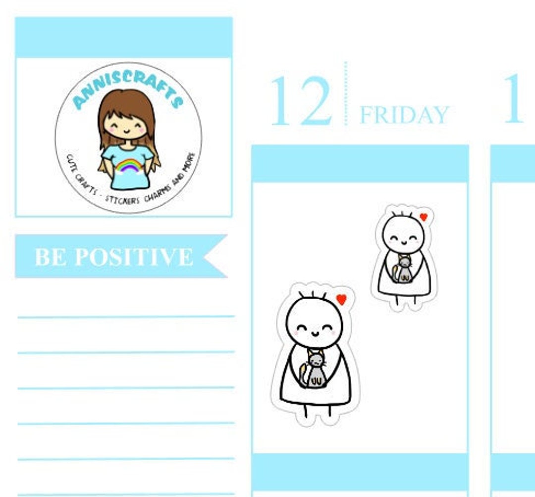 26 CAT Stickman Chibi Planner Stickers Cute Kawaii Happy Planner Erin ...