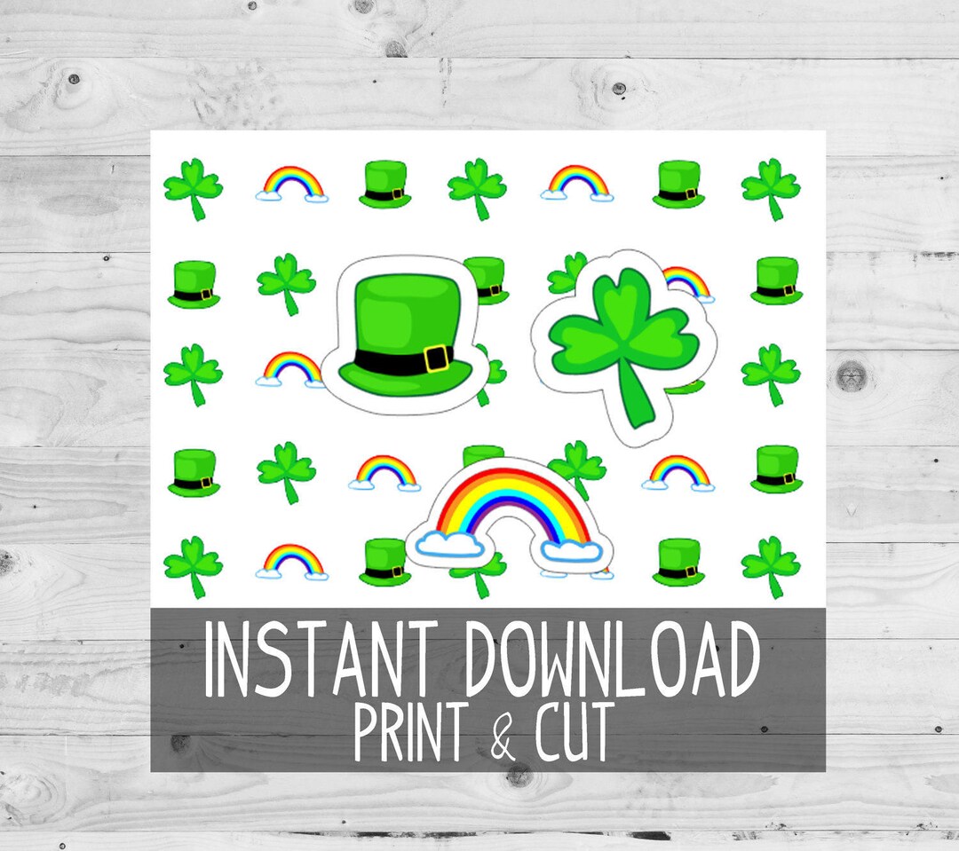 PRINTABLE Saint Patrick Day Stickers Hat Clover Stickers Green Planner ...