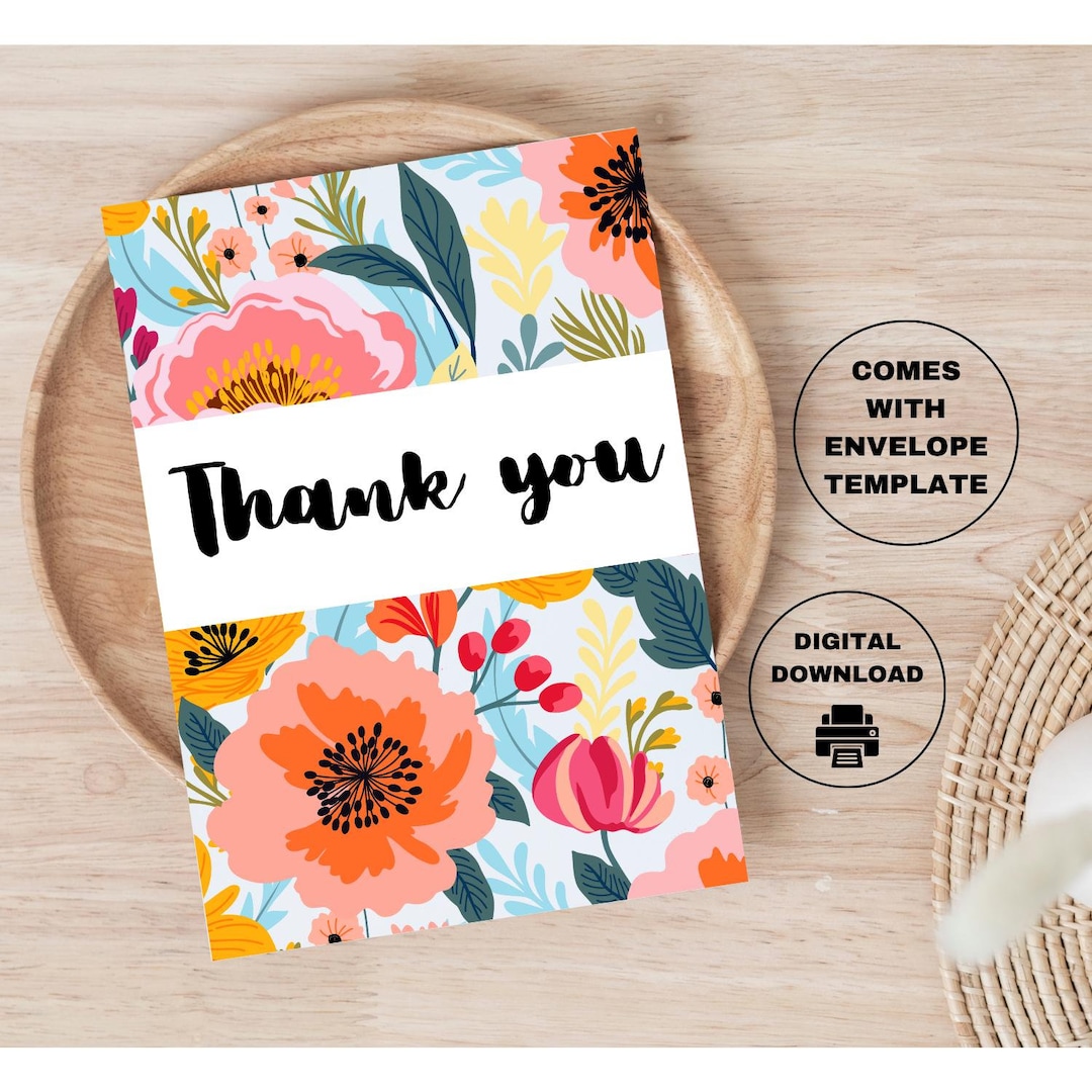 Printable Floral Thank You Card, Teacher Colleague Friend Card, Instant ...