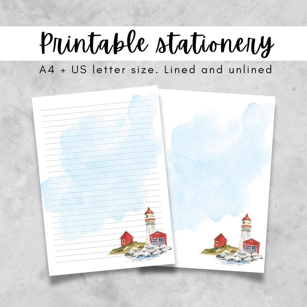 PRINTABLE Stationery, Printable Writing Paper, Lighthouse Digital Paper ...