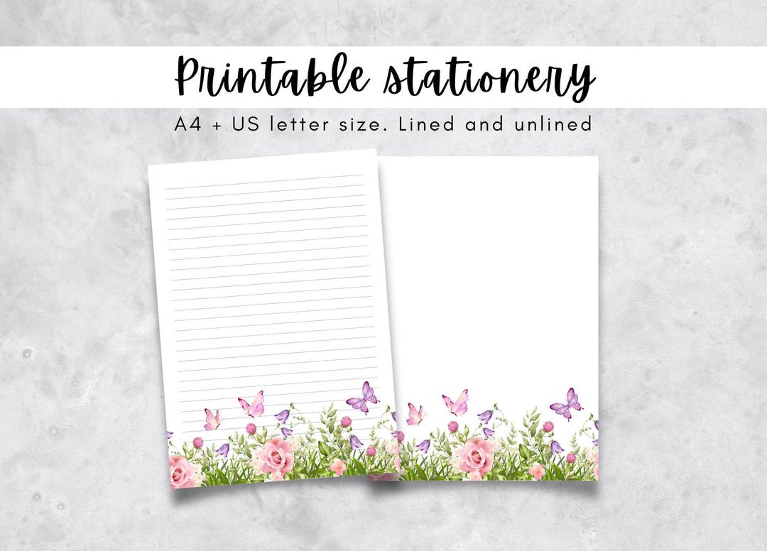 Printable Floral Lined Paper Butterfly Notepad Printable Writing Paper ...
