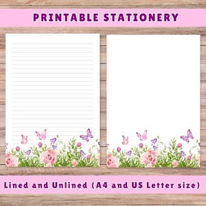 Printable Floral Lined Paper Butterfly Notepad Printable Writing Paper ...