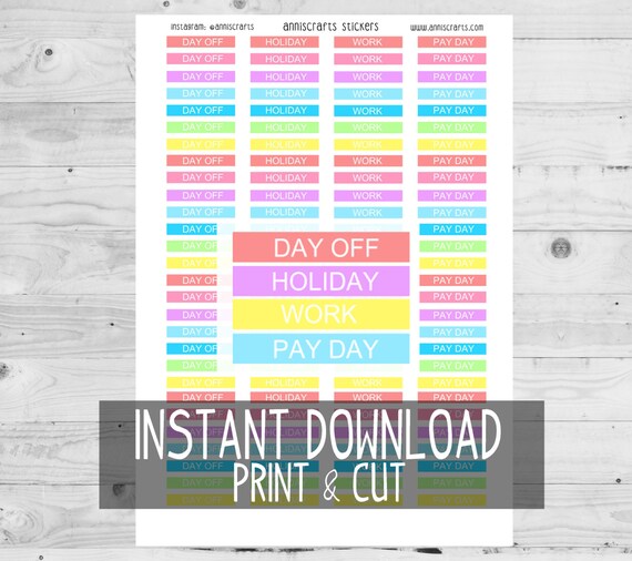 PRINTABLE Work Holiday Pay Day Day off Stickers Rainbow Kawaii | Etsy