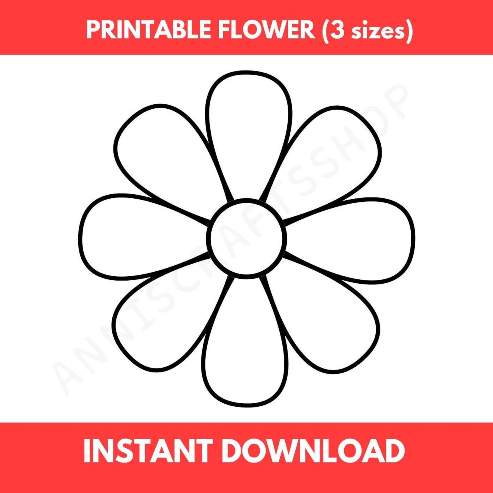 Printable Flower Template PDF 3 Sizes Simple Flower Cut Out School ...