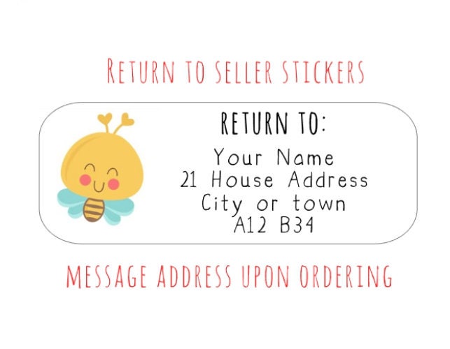40x Return to Sender Seller Stickers Personalised Custom Rectangle Bee ...