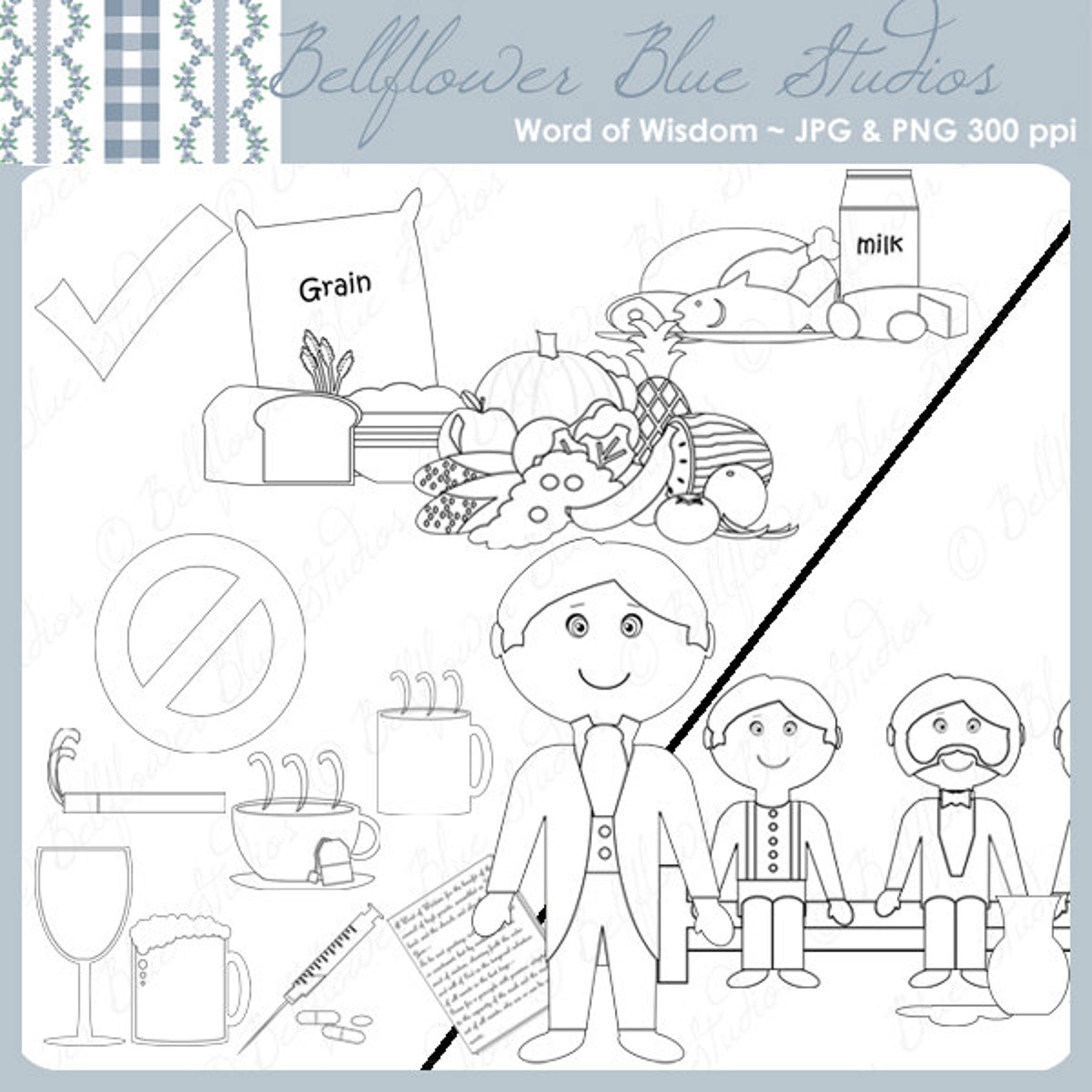 Word of Wisdom Digital Clipart (black & White Line Art Version) - Etsy