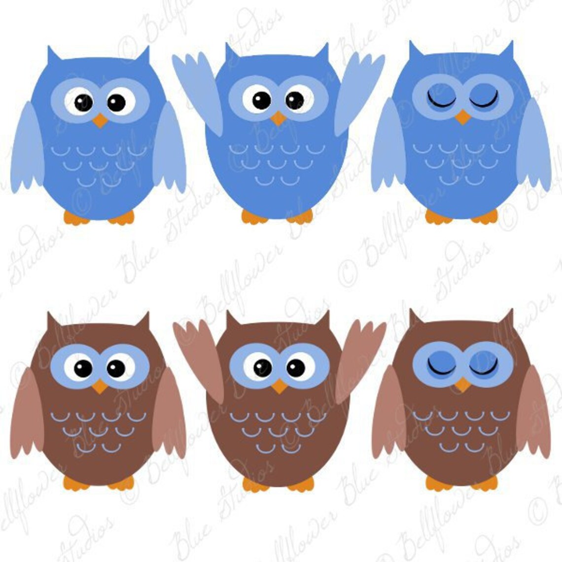 Blue Baby Owls Digital Clipart | Etsy