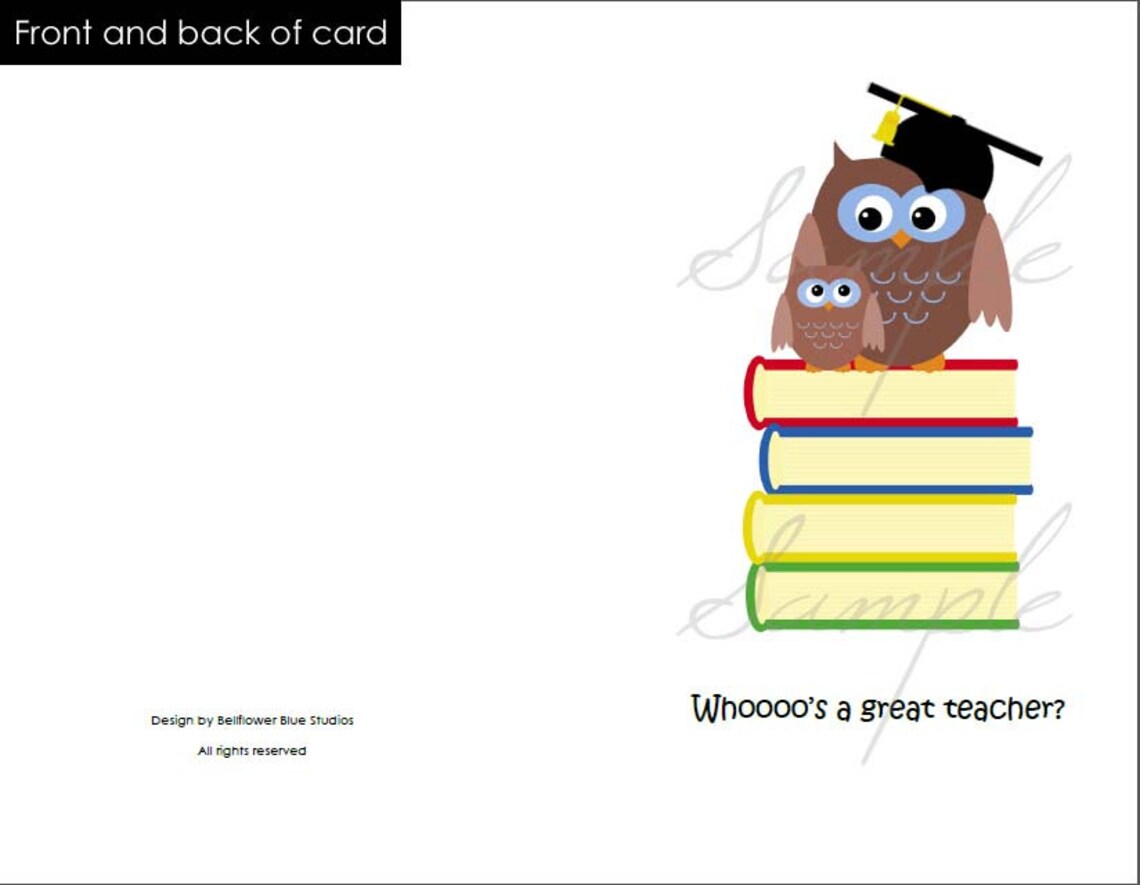 Owls Teacher Appreciation Card Printable (INSTANT DOWNLOAD) - Etsy