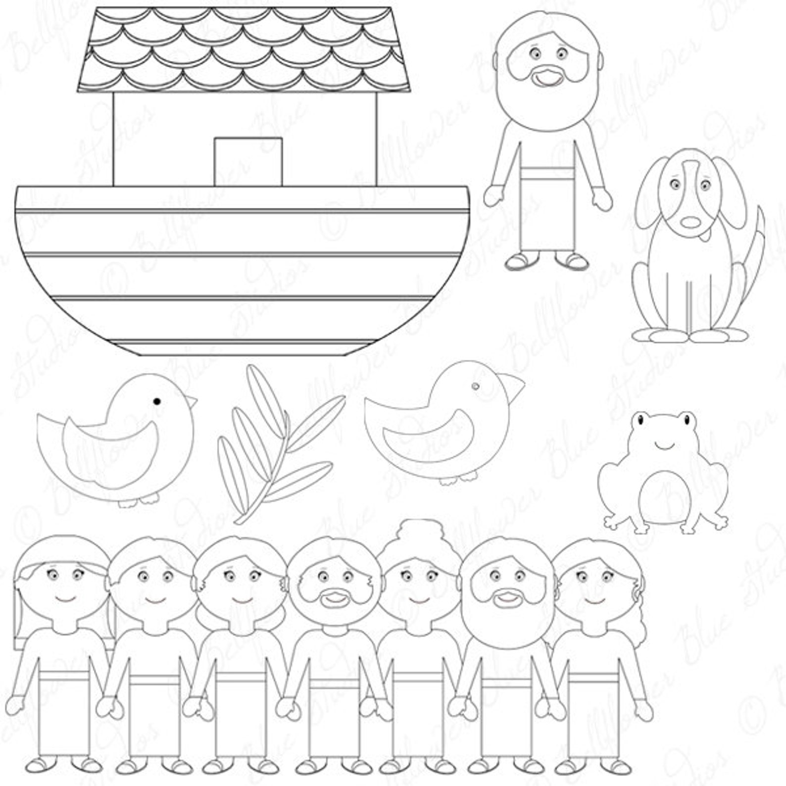 Noah's Ark Digital Clipart black & white line art | Etsy
