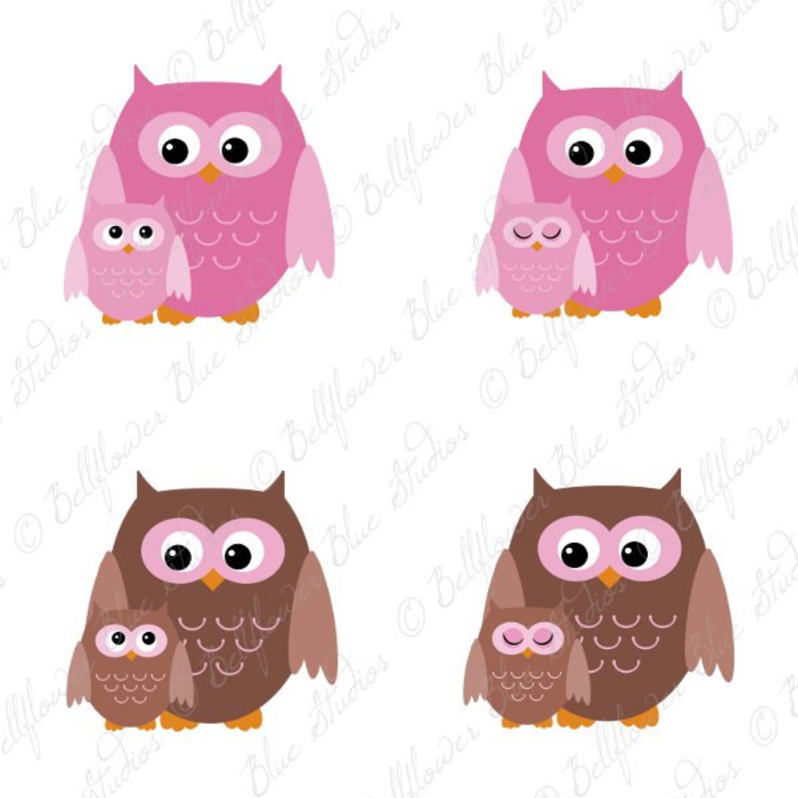 Pink Baby Owls Digital Clipart - Etsy