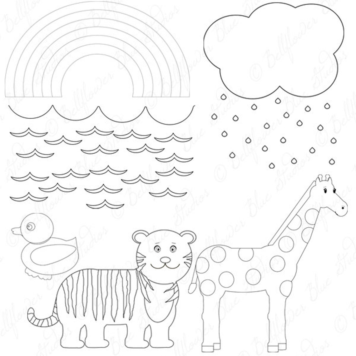 SALE! Noah's Ark Digital Clipart (black & White Line Art Version) - Etsy