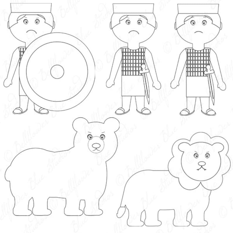 David and Goliath Digital Clipart (black & White Line Art Version) - Etsy