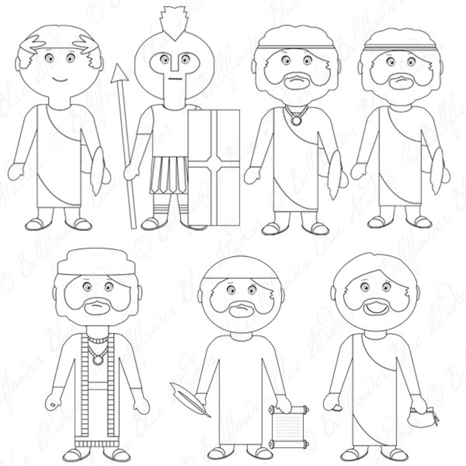 Nativity Add-on Digital Clipart Bundle black & White Line Art Version ...