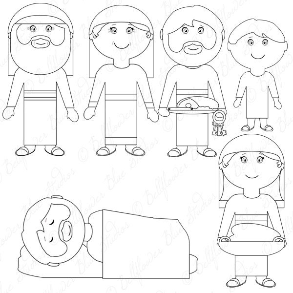 Nativity Add-on Digital Clipart Bundle (black & White Line Art Version ...
