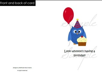 Blue Birthday Owl Poster Printable (INSTANT DOWNLOAD) - Etsy
