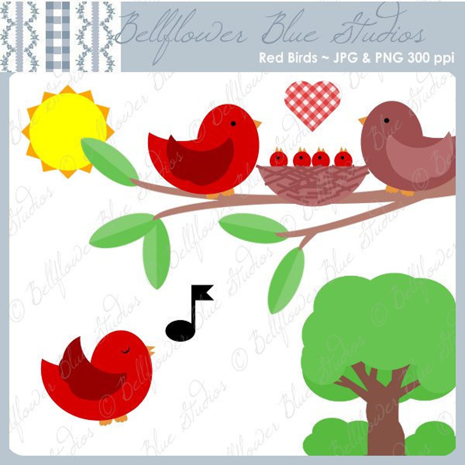 Red Birds Digital Clipart - Etsy