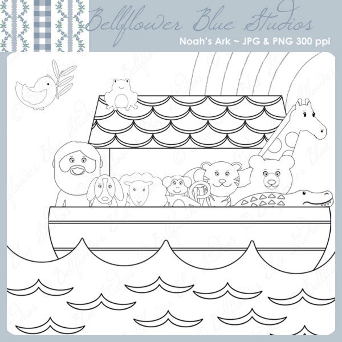 SALE! Noah's Ark Digital Clipart (black & White Line Art Version) - Etsy