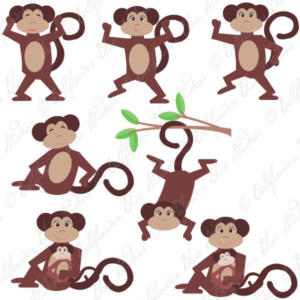 Monkeys Digital Clipart - Etsy