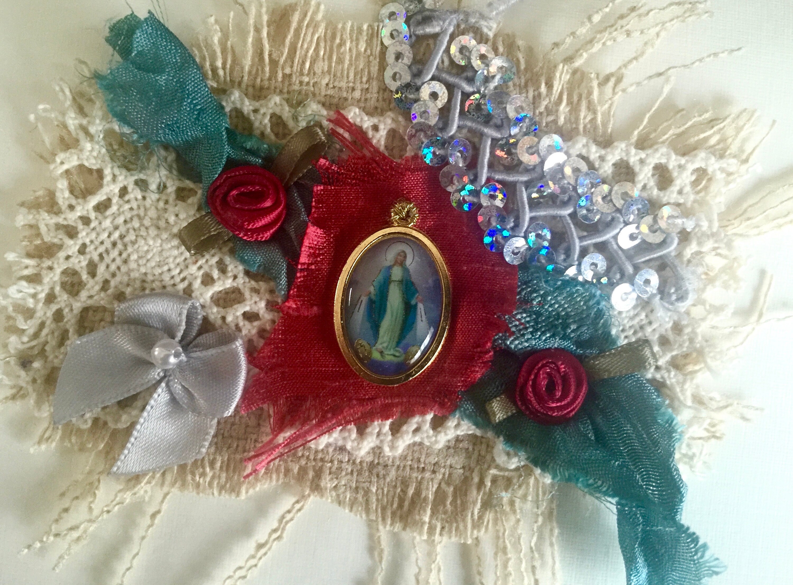 Our Lady of the Miraculous Medal-handmade OOAK Fabric Collage-patron ...