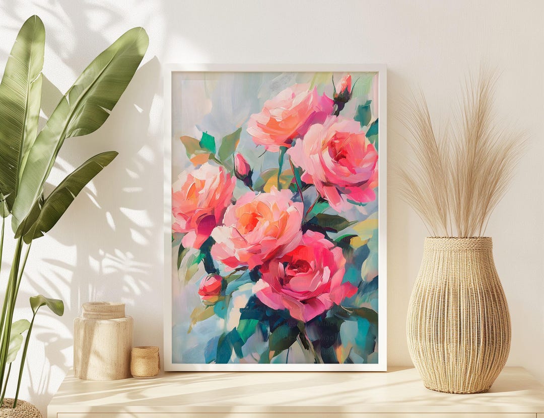 Pink Roses Wall Decor, Floral Wall Art, Printable Wall Art, Bedroom ...