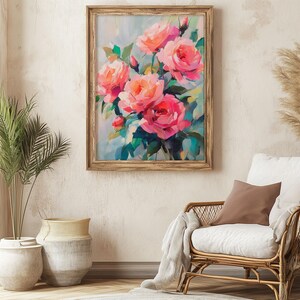 Pink Roses Wall Decor, Floral Wall Art, Printable Wall Art, Bedroom ...
