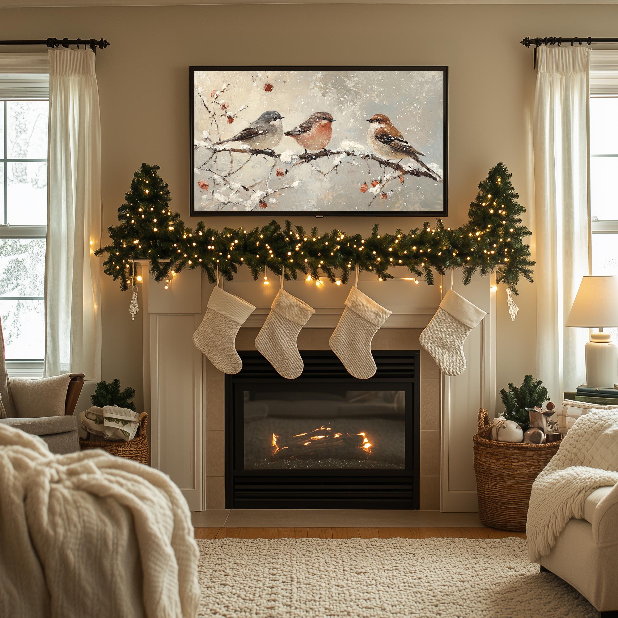 Winter Birds Frame TV Art, Snowy Branch Screensaver (digital Download ...