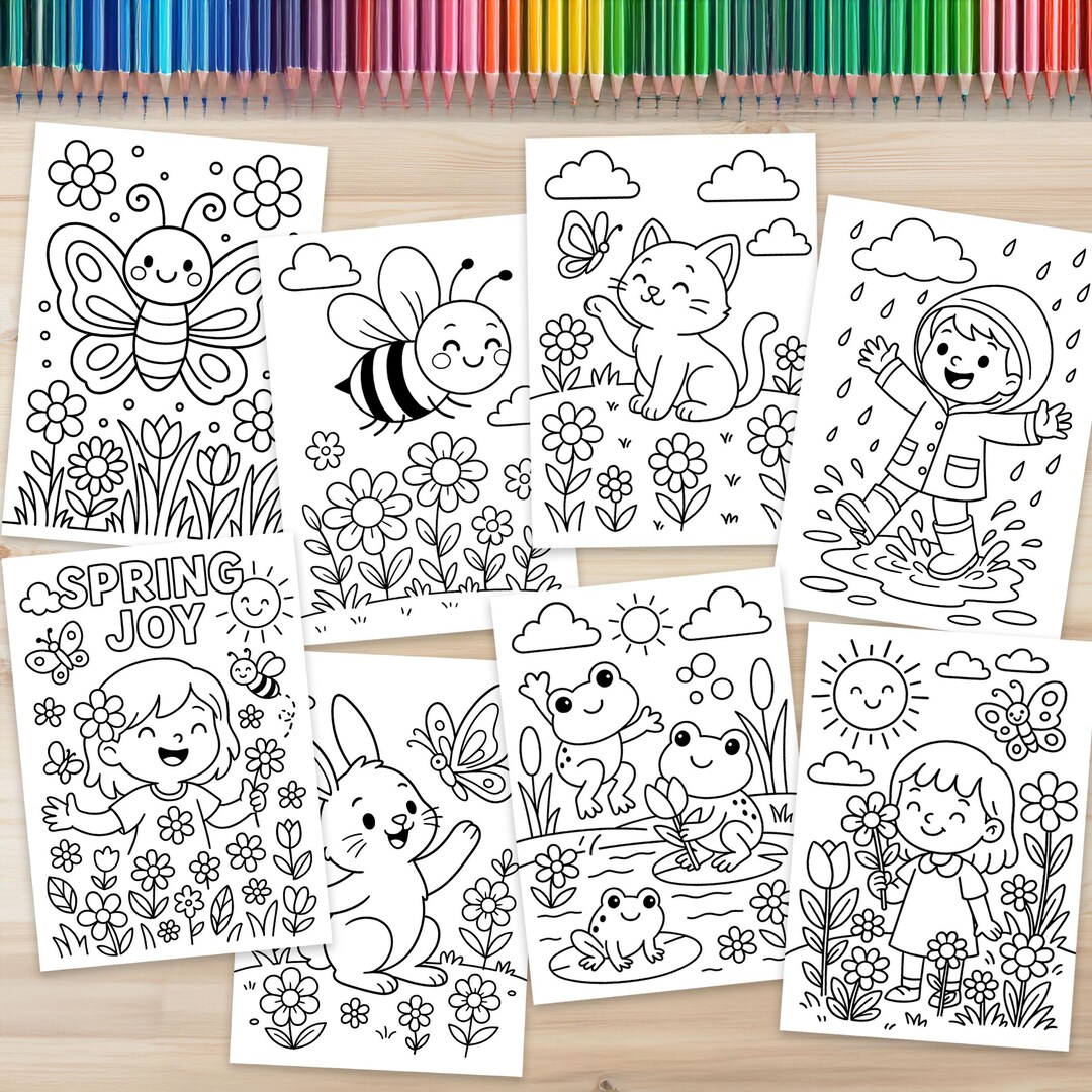 Spring Joy Coloring Pages for Kids, Printable Spring Activities, 20 ...