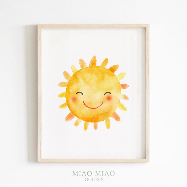 Rainbow Nursery Decor, Watercolor Sun, Moon, Stars, Set of 6 Prints ...