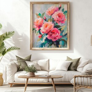 Pink Roses Wall Decor, Floral Wall Art, Printable Wall Art, Bedroom ...
