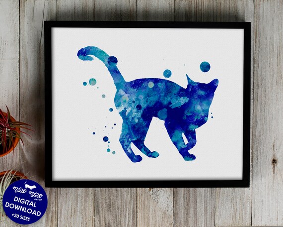 Cat Print Watercolor Painting Printable Wall Art Digital | Etsy