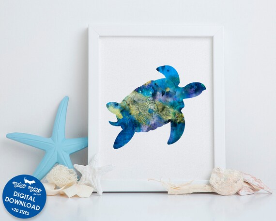 Aqua Turtle Animal Poster Dark Background Animal Wall Art In Several ...